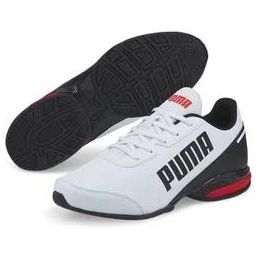 Sneaker Puma "EQUATE SL", Damen, Gr. 45, Puma wei&szlig;, Puma schwarz, high risk rot, Synthetik, Schuhe Sneaker, herausnehmbare Innensohle, SOFTFOAM+ D&auml;mpfungstechnologie