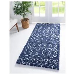 Hochflor-L&auml;ufer "Temara Shag, LAGERR&Auml;UMUNG", blau (marineblau, elfenbeinfarben), B:79cm H:51mm L:183cm, Polypropylen (PP), MyFlair M&Ouml;BEL & ACCESSOIRES, Teppiche, Teppich-L&auml;ufer, gewebt, Scandi Design, ideal im Flur & Schlafzimmer
