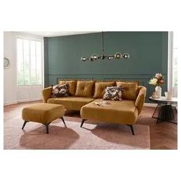 Ecksofa Home Affaire "Baggio romantische Polsterecke, bequem, Breite 277 cm, L-Form", gelb, B:277cm H:80cm T:162cm, Sofas, Ecksofa, Zierkissen inklusive, schwarze Metallf&uuml;&szlig;e