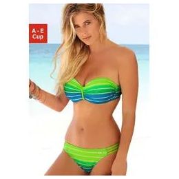 B&uuml;gel-Bandeau-Bikini Venice Beach, Damen, Gr. 42, Cup E, gr&uuml;n (t&uuml;rkis, gestreift), Polyamid, Querstreifen, gestreift, Bikini-Sets, im trendigen Streifen-Look
