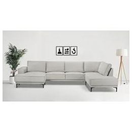 Wohnlandschaft OTTO HOME "XXL Sofa Oland, Struktur, Flachgewebe, Luxus-Microfaser, Boucle", braun (latte), B:345cm H:85cm T:210cm, 100% Polyester, Sofas, Wohnlandschaft, U-Form, 345 cm, Wellenunterfederung, Skandi-Design, Metallf&uuml;&szlig;e