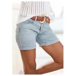 Jeansshorts Vivance, Damen, Gr. 38, N-Gr, blau (light blau washed), Denim/Jeans, Obermaterial: 98% Baumwolle, 2% Elasthan, unifarben, figurbetont ca. Mitte Oberschenkel, Jeans Jeansshorts, mit dezenter Waschung, Bermudas zum Krempeln, kurze Hose mit Stretch