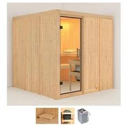 Sauna Karibu "Rodin", beige (naturbelassen), Saunaofen, integrierte Steuerung, 9 kW, Saunen, Ofen 9 kW integr. Strg