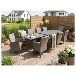 Konifera "Mailand" Set, 10x Sessel, 1x AZ-Tisch 179-302 cm, inkl. Auflagen, 31 Stk. tlg. Polyrattan, Stahl, Braun