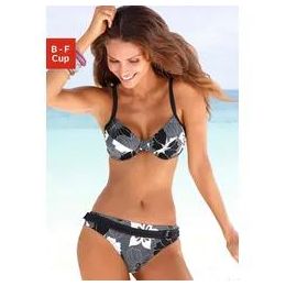 B&uuml;gel-Bikini Lascana, Damen, Gr. 50, Cup C, grau (grau, bedruckt), Polyamid, floral, Bikini-Sets B&uuml;gel-Bikini, florales Design, Bikini-Hose mit Vordermieder, Hose mit Zierg&uuml;rtel