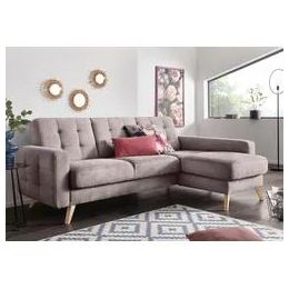 Ecksofa exxpo - SOFA FASHION "Nappa, kompakt und komfortabel, bequem, zeitloses Design, L-Form", grau (taupe), B:222cm H:87cm T:156cm, Samtvelours (100% Polyester);Webvelours (100% Polyester), Sofas, Ecksofa, tolle Detailverarbeitung, inkl. Bettfunktion und Bettkasten