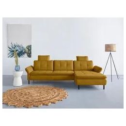 Ecksofa Home Affaire "Birkholm L-Form", gelb (mustard), B:267cm H:83cm T:174cm, 98% Polyester 2% Polyamid, Sofas, Ecksofa, Armlehnverstellung, auch in Easy Clean Bezug - mit Wasser zu reinigen