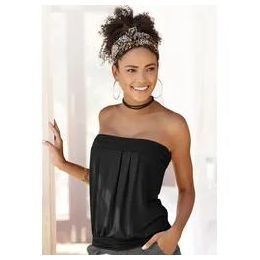 Bandeautop Lascana, Damen, Gr. 44/46, schwarz, Jersey, Obermaterial: 95% Viskose, 5% Elasthan, unifarben, figurumspielend h&uuml;ftlang, Tops, mit schmeichelnder Raffung, schulterfrei, elastisch