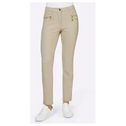 Stretch-Hose Heine, Damen, Gr. 42, Normalgr&ouml;&szlig;en, beige (sand), 48% Baumwolle, 45% Polyester, 7% Elasthan, Miedereinsatz:15% Elasthan, 85% Polyamid, unifarben, lang, Hosen
