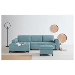 Ecksofa OTTO products "Grazzo, zeitlos & elegant, moderne Sitzheftung, Breite 266cm, L-Form", blau (eisblau), B:266cm H:80cm T:162cm, 100% Polyester (recycelt), Sofas, Ecksofa, hochwertige Stoffe aus recyceltem Material, Steppung im Sitzbereich