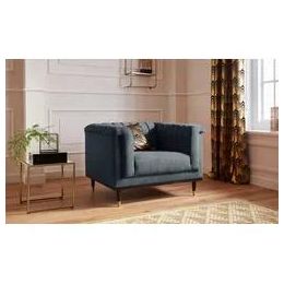 Sessel Home Affaire "Chamby", blau (dunkelblau), B:100cm H:71cm T:85cm, Luxus-Microfaser Lederoptik (100% Polyester), Scheuertouren: 40.000, Pilling: 4;Samtoptik (100% Polyester), Scheuertouren >100.000, Pilling: 5, Sessel, Sessel, mit Holzrahmen unten und Steppung im Lehnenbereich