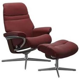 Relaxsessel stressless "Sunrise", rot (cherry paloma), B:83cm H:105cm T:74cm, Leder PALOMA: PALOMA ist ein durchgef&auml;rbtes Semianilin-M&ouml;belleder mit nat&uuml;rlicher Narbung., Sessel, Relaxsessel, mit Hocker, mit Cross Base, Gr&ouml;&szlig;e S, M & L, Holzakzent Braun
