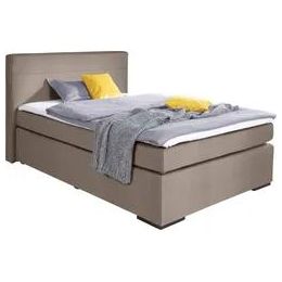 Boxspringbett Alina "Nikki", braun (hellbraun xbo 2), B:153cm L:214cm, Struktur fein XBO (100% Polyester), Komplettbetten, Boxspringbett, inklusive Matratze und Topper, F&uuml;&szlig;e schwarz
