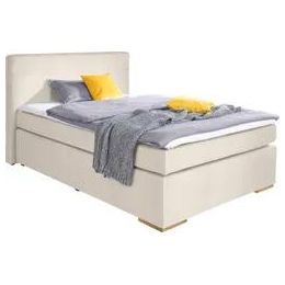 Boxspringbett Alina "Nikki", wei&szlig; (wei&szlig; xbo 1), B:133cm L:214cm, Struktur fein XBO (100% Polyester), Komplettbetten, Boxspringbett, inklusive Matratze und Topper, F&uuml;&szlig;e Buche natur
