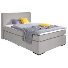 Boxspringbett Alina "Nikki", grau (mittelgrau xbo 19), B:153cm L:214cm, Struktur fein XBO (100% Polyester), Komplettbetten, Boxspringbett, inklusive Matratze und Topper, F&uuml;&szlig;e schwarz
