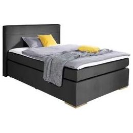 Boxspringbett Alina "Nikki", schwarz (schwarz xbo 10), B:153cm L:214cm, Struktur fein XBO (100% Polyester), Komplettbetten, Boxspringbett, inklusive Matratze und Topper, F&uuml;&szlig;e Buche natur