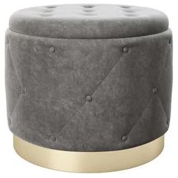 Pouf Playboy "LIZ", anthrazit samt, B:50cm H:40cm T:50cm, Holzwerkstoff, Metall, Polyester, Poufs, Pouf, Abnehmbarer Deckel, innen Stauraum f&uuml;r Decken, Kissen und Sonstiges