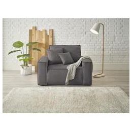 Loveseat OTTO HOME "FINNLEY, XXL-Sessel, Lesesessel, trendige Stoffe, inkl. Zierkissen", grau (anthrazit), B:120cm H:85cm T:86cm, Bezugstoff 100% PES ;Atmungsaktives Gewebe ;Easy Clean ;Gramatur 340g/qm +/- 5%, Sessel, verf&uuml;gbar in den Stoffqualit&auml;ten Boucl&eacute;, Struktur fein und Mega Cord