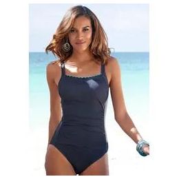 Badeanzug Lascana "Camilla", Damen, Gr. 52, Cup C, blau (navy, t&uuml;rkis), Polyamid, kontrastfarbene Details, unifarben, Badeanz&uuml;ge Badeanzug, mit Miedereinsatz, eingearbeitete Softcups, Unterbrustgummi vorne