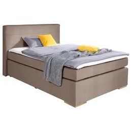 Boxspringbett Alina "Nikki", braun (hellbraun xbo 2), B:153cm L:214cm, Struktur fein XBO (100% Polyester), Komplettbetten, Boxspringbett, inklusive Matratze und Topper, F&uuml;&szlig;e Buche natur