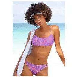 Bustier-Bikini-Top Venice Beach "Fjella", Damen, Gr. 34, Cup C/D, bunt (violett, koralle), Microfaser, Polyamid, Bikini-Oberteile, in zweifarbiger Animal-Optik