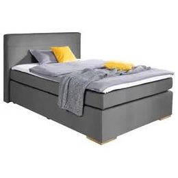 Boxspringbett Alina "Nikki", grau (anthrazit xbo 9), B:133cm L:214cm, Struktur fein XBO (100% Polyester), Komplettbetten, Boxspringbett, inklusive Matratze und Topper, F&uuml;&szlig;e Buche natur
