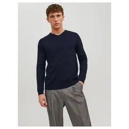 Jack & Jones V-Ausschnitt-Pullover JACK & JONES "JJEBASIC mit V-Ausschnitt, ideal f&uuml;r Herbst und Alltag", Herren, Gr. M, blau (navy blazer), Obermaterial: 100% Baumwolle, unifarben, schmal, V-Ausschnitt, Pullover, unifarben, modisch, slim fit, Baumwolle, V-Ausschnitt