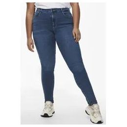 High-waist-Jeans Only CARMAKOMA "CARAUGUSTA HW SK DNM", Damen, Gr. 44, L&auml;nge 32, blau (blau, used), Jeans, Obermaterial: 69% Baumwolle, 29% Polyester, 2% Elasthan, Basic, lang, Jeans High-Waist-Jeans