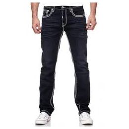 Straight-Jeans Rusty Neal "LEVIN 7", Herren, Gr. 38, L&auml;nge 34, schwarz, 99% Baumwolle, 1% Elasthan, unifarben, lang, Jeans Straight-Jeans, mit trendigen Kontrastn&auml;hten