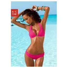Triangel-Bikini Lascana, Gr. 40, Cup A, pink, Polyamid, unifarben, Bikini-Sets Triangel-Bikini, im Nacken zu binden, wattierte Cups, mit eingearbeiteten Kissen