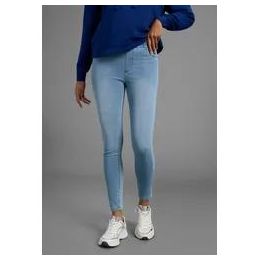 Jogg Pants Arizona "High Waist", Damen, Gr. 34, N-Gr, blau (light blau w), Jersey, Obermaterial: 62% Baumwolle, 28% Polyester, 10% Elasthan, Basic, skinny fit kn&ouml;chellang, Jeans, extra-eng geschnitten, kn&ouml;chellange Beinform, hoher Bund