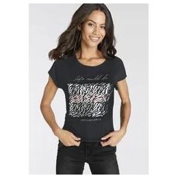 T-Shirt Laura Scott, Damen, Gr. 36, schwarz, Single Jersey, Obermaterial: 95% Viskose, 5% Elasthan, bedruckt, figurumspielend h&uuml;ftlang, Rundhals, angeschnitten, Shirts T-Shirt, figurumspielende Passform, aus elastischem Single Jersey
