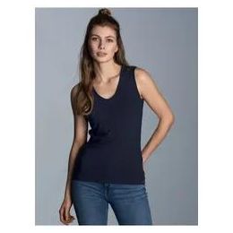 Tanktop TRIGEMA "TRIGEMA Tr&auml;gershirt aus Viskose", Damen, Gr. S, blau (navy), Single Jersey, 94% Viskose, 6% Elastan, Basic, lang, V-Ausschnitt, Tops Tanktop