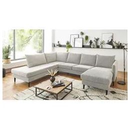 Wohnlandschaft "Rekvik U-Form", beige (creme), B:308cm H:79cm, ATLANTIC HOME COLLECTION, Sofas, Wohnlandschaft, mit Wellenunterfederung, mit Massivholzf&uuml;&szlig;en