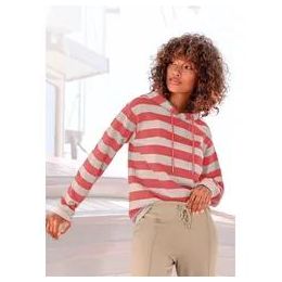 H.I.S. Kapuzensweatshirt H.I.S, Damen, Gr. 32/34, rot (rot, nougat, gestreift), Interlock, Obermaterial: 100% Baumwolle, gestreift, bequem normal, Rippb&uuml;ndchen, Sweatshirts, im maritimen Stil, Loungewear