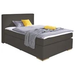 Boxspringbett Alina "Nikki", braun (braungrau tra 4), B:133cm L:214cm, Feinstruktur TRA (100% Polyester), Komplettbetten, Boxspringbett, inklusive Matratze und Topper, F&uuml;&szlig;e Buche natur