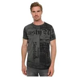 T-Shirt Rusty Neal, Herren, Gr. XXL, grau (anthrazit), 100% Baumwolle, bedruckt, normal, Rundhals, Shirts T-Shirt, mit Allover-Print im Used-Look