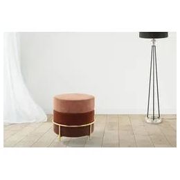 Sitzhocker Kayoom "Hocker Matilda 225, Komfortable runde Form, Gem&uuml;tlicher Design-Hocker", orange (terra), B:48,5cm H:46cm T:48,5cm, Bezug: 100% Polyester (Samt) Korpus: Sperrholz Gestell: Eisen, Hocker, Sitzhocker, samtweich, elegant, gepolstert, gro&szlig;e Sitzfl&auml;che