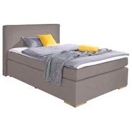 Boxspringbett Alina "Nikki", grau (betongrau tra 9), B:133cm L:214cm, Feinstruktur TRA (100% Polyester), Komplettbetten, Boxspringbett, inklusive Matratze und Topper, F&uuml;&szlig;e Buche natur