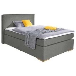 Boxspringbett Alina "Nikki", grau (grau tra 19), B:133cm L:214cm, Feinstruktur TRA (100% Polyester), Komplettbetten, Boxspringbett, inklusive Matratze und Topper, F&uuml;&szlig;e Buche natur