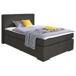 Boxspringbett Alina "Nikki", braun (braungrau tra 4), B:153cm L:214cm, Feinstruktur TRA (100% Polyester), Komplettbetten, Boxspringbett, inklusive Matratze und Topper, F&uuml;&szlig;e schwarz