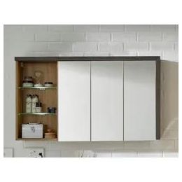Spiegelschrank Welltime "Bilbao", grau (beton optik, eiche riviera honig), B:123cm H:71cm T:18cm, FSC-zertifizierter Holzwerkstoff, Schr&auml;nke, Spiegelschrank, Badezimmerschrank mit 2 Glasb&ouml;den und 9 F&auml;chern - (B/T/H) 123/18/71 cm