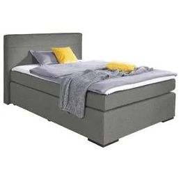Boxspringbett Alina "Nikki", grau (grau tra 19), B:153cm L:214cm, Feinstruktur TRA (100% Polyester), Komplettbetten, Boxspringbett, inklusive Matratze und Topper, F&uuml;&szlig;e schwarz