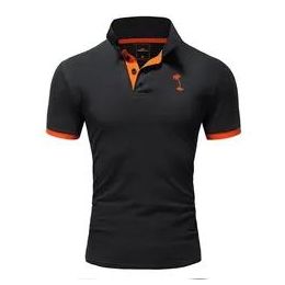 Poloshirt behype "EDIN", Herren, Gr. S, orange (schwarz, orange), 100% Baumwolle, bestickt, ohne Ausschnitt, Shirts, mit kontrastfarbenem Palmen-Logopatch