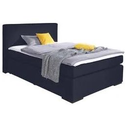 Boxspringbett Alina "Nikki", blau (royalblau tra 16), B:153cm L:214cm, Feinstruktur TRA (100% Polyester), Komplettbetten, Boxspringbett, inklusive Matratze und Topper, F&uuml;&szlig;e schwarz
