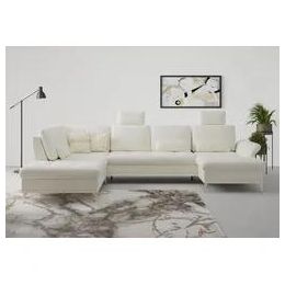 Wohnlandschaft Home Affaire "Palm Beach U-Form", beige (creme), B:347cm H:89cm T:224cm, 98%Polyester, 2%Polyamid, Sofas, Wohnlandschaft, Federkern, mit Sitztiefenverstellung, wahlweise mit Bettfunktion