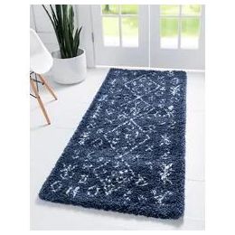 Hochflor-L&auml;ufer "Temara Shag, LAGERR&Auml;UMUNG", blau (marineblau, elfenbeinfarben), B:79cm H:51mm L:183cm, Polypropylen (PP), MyFlair M&Ouml;BEL & ACCESSOIRES, Teppiche, Teppich-L&auml;ufer, gewebt, Scandi Design, ideal im Flur & Schlafzimmer