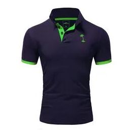 Poloshirt behype "EDIN", Herren, Gr. S, blau (blau, gr&uuml;n), 100% Baumwolle, bestickt, ohne Ausschnitt, Shirts, mit kontrastfarbenem Palmen-Logopatch