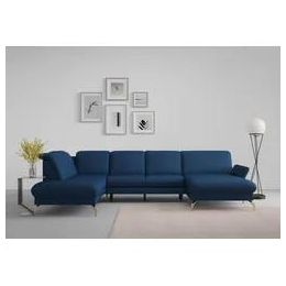 Sit & More Wohnlandschaft SIT & MORE "Fashion U-Form", blau, B:338cm H:84cm T:207cm, Sofas, Wohnlandschaft, wahlweise mit Kopfteilverstellung, Vorziehsitz, motorisch, Nickelf&uuml;&szlig;e