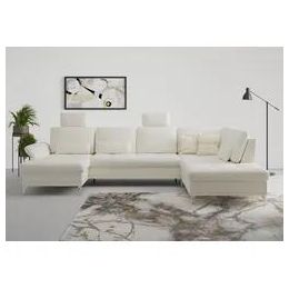 Wohnlandschaft Home Affaire "Palm Beach U-Form", beige (creme), B:347cm H:89cm T:224cm, 98%Polyester, 2%Polyamid, Sofas, Wohnlandschaft, Federkern, mit Sitztiefenverstellung, wahlweise mit Bettfunktion